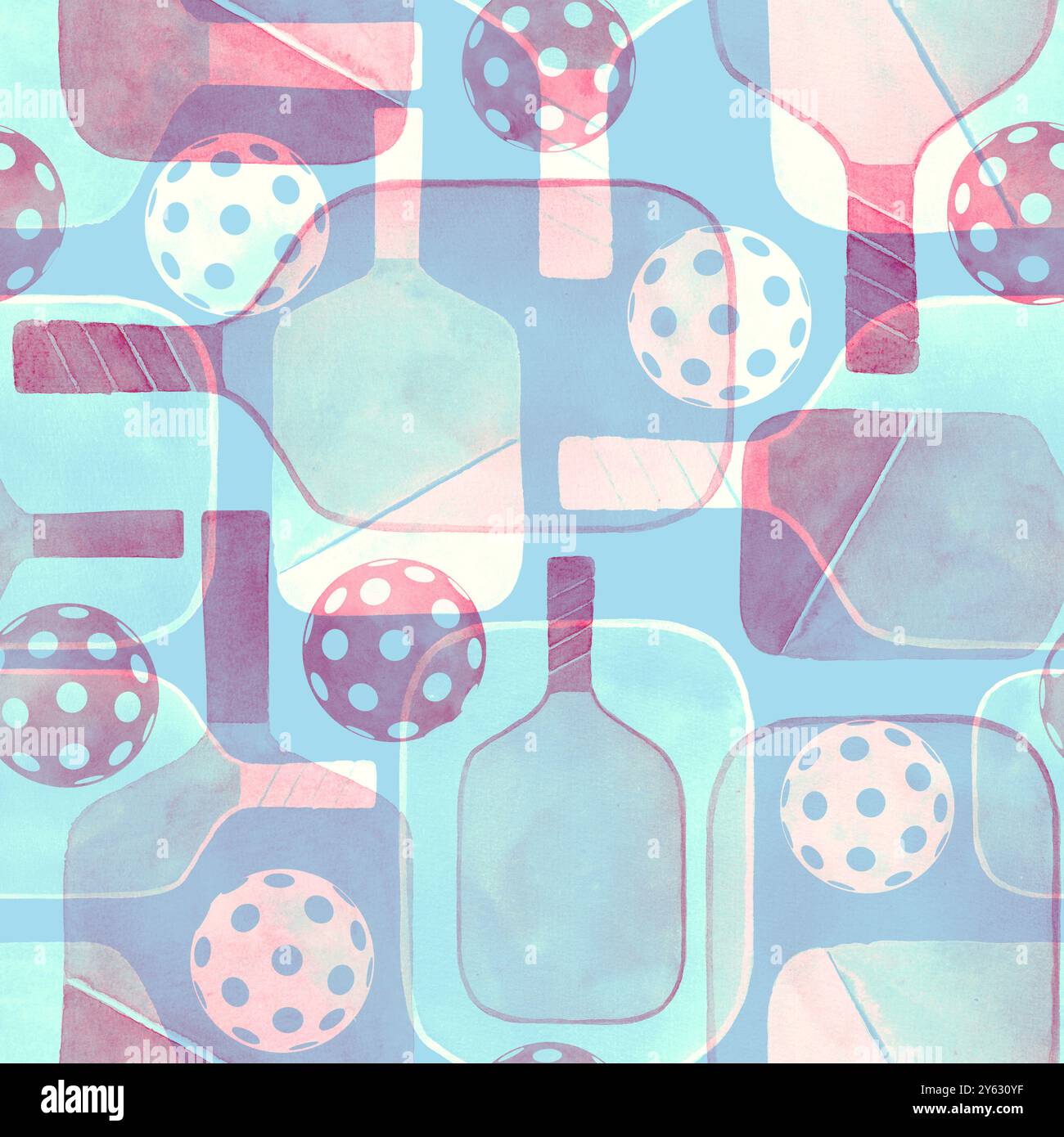 Seamless pattern of balls and rackets, modern game Pickleball ...