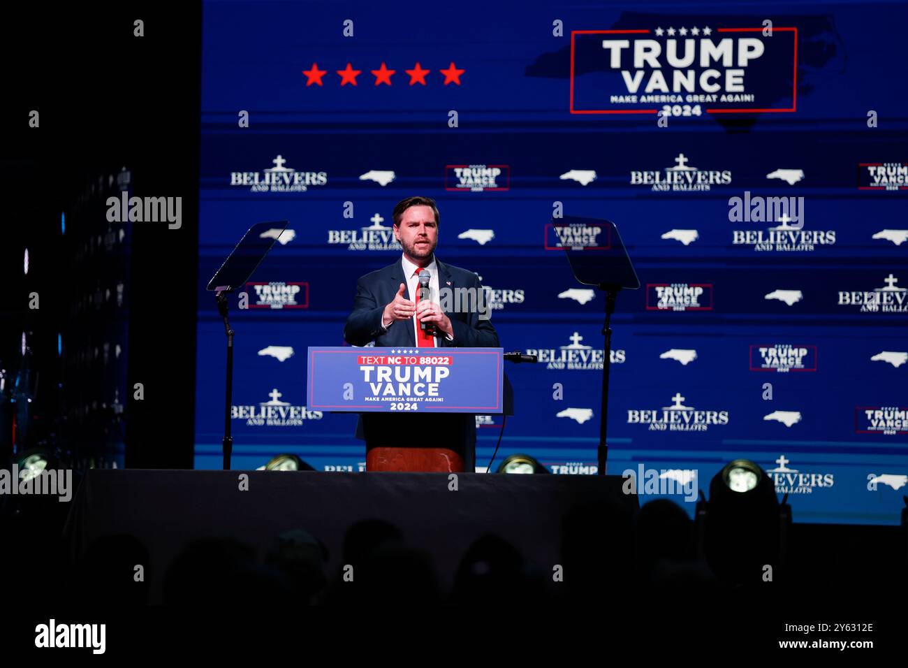 Republican vice presidential nominee Sen. JD Vance, R-Ohio, speaks at a ...