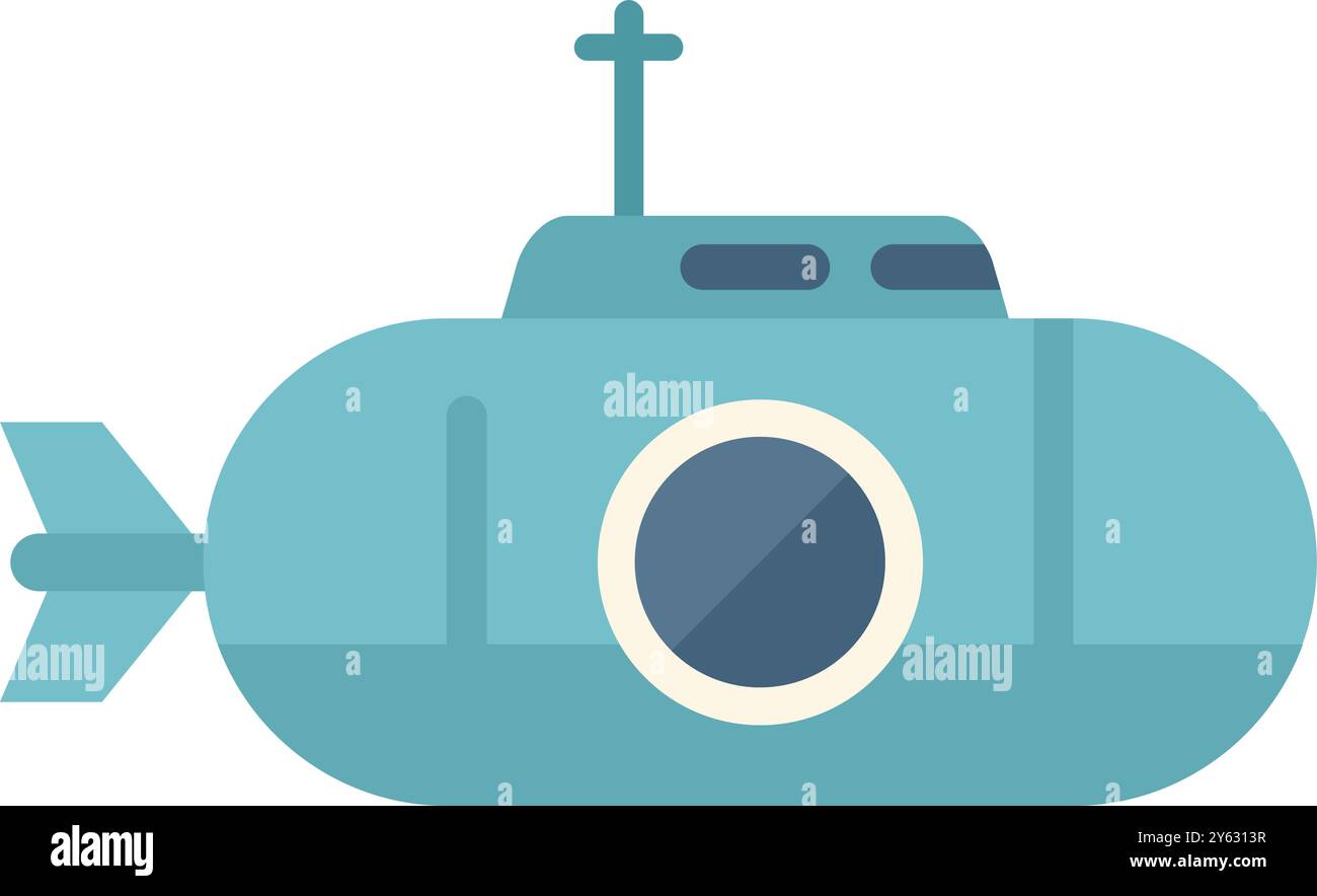 Simple vector illustration of a blue submarine exploring the ocean ...