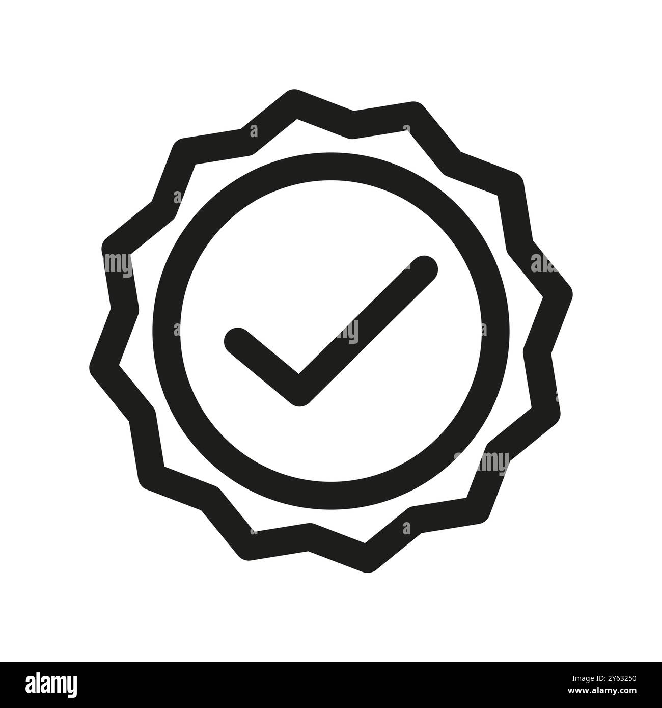 Approval badge icon. Quality check symbol. Verified seal vector. Black outline emblem Stock ...