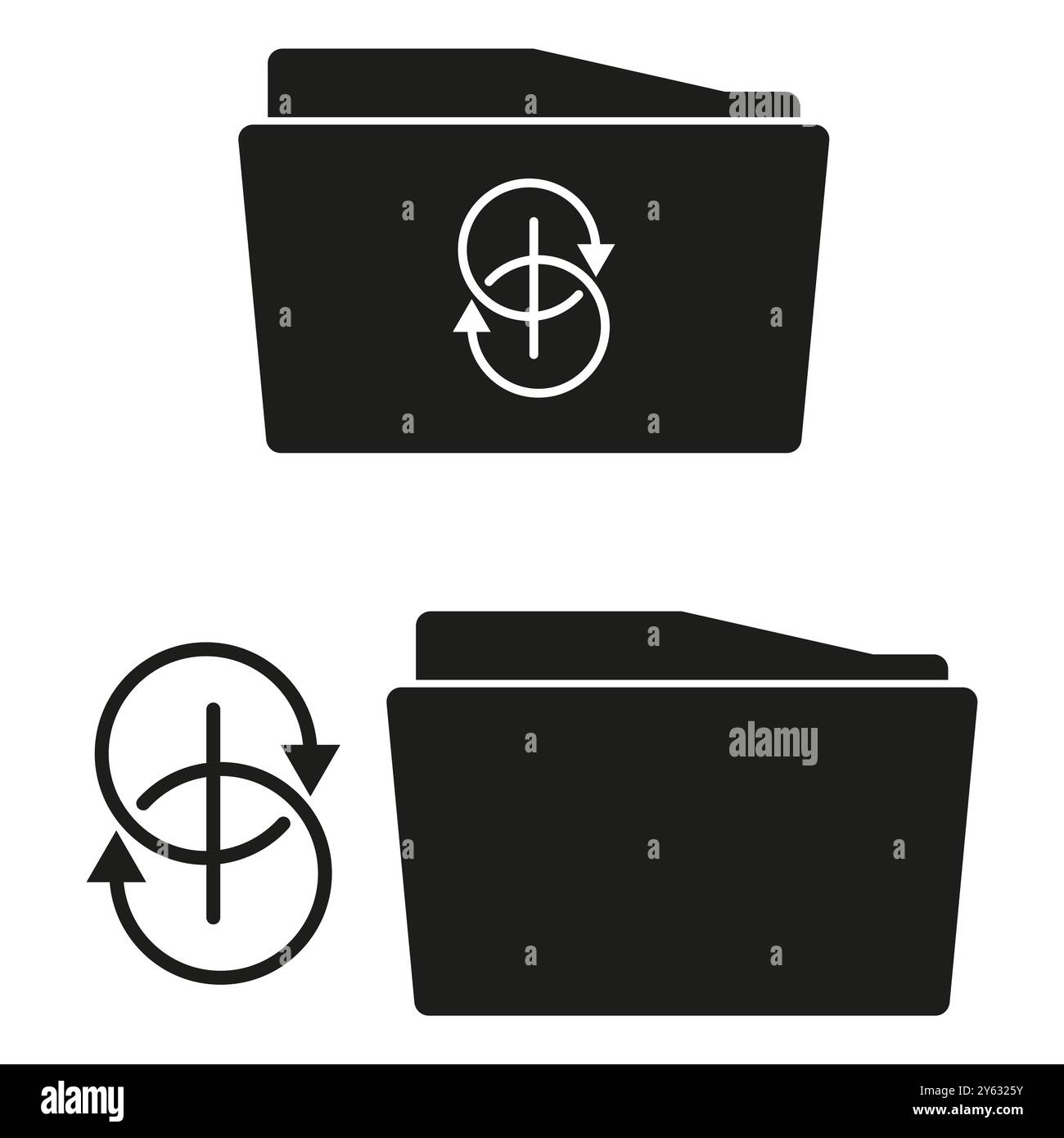 Finance folder icon. Currency exchange symbol. Black file folder ...