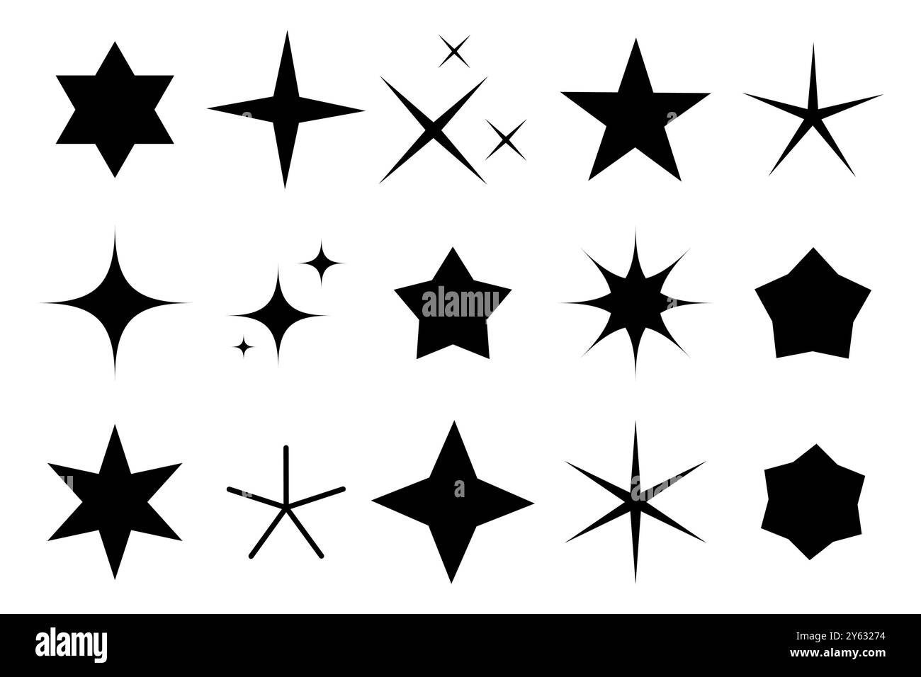 Star shape collection. Abstract star icons. Geometric black silhouettes ...