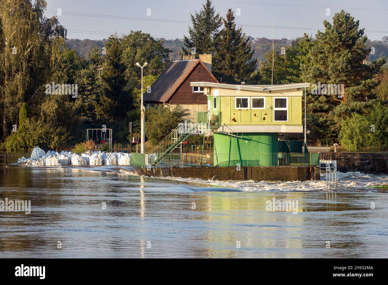 Control room of the lock on a flooded river Stock Photo - Alamy