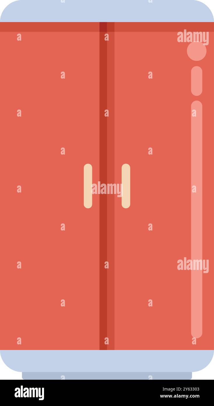 Minimalist illustration of a red wardrobe standing on the floor with ...