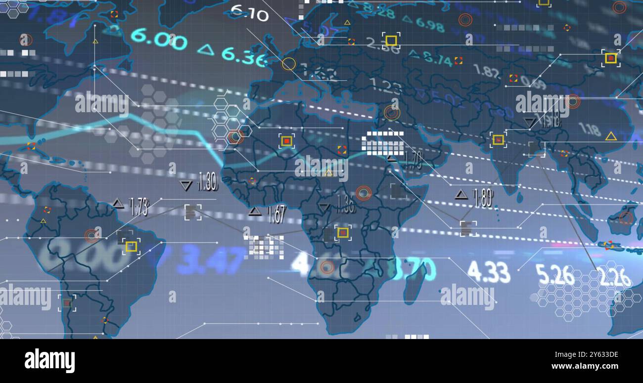 Image of financial data processing over world map Stock Photo - Alamy
