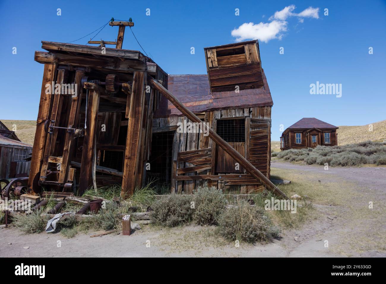 Old building of weathered wood in Bodie California the most well ...