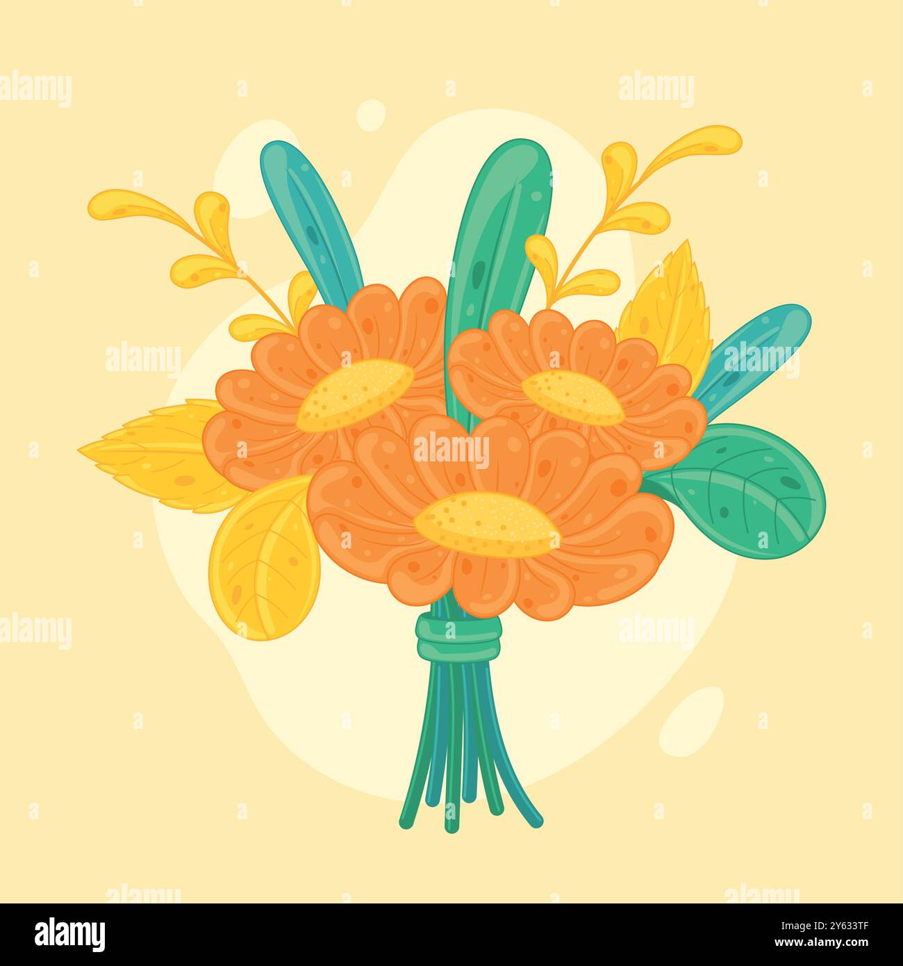 Orange floral bouquet with leaves and yellow accents Vector Stock ...