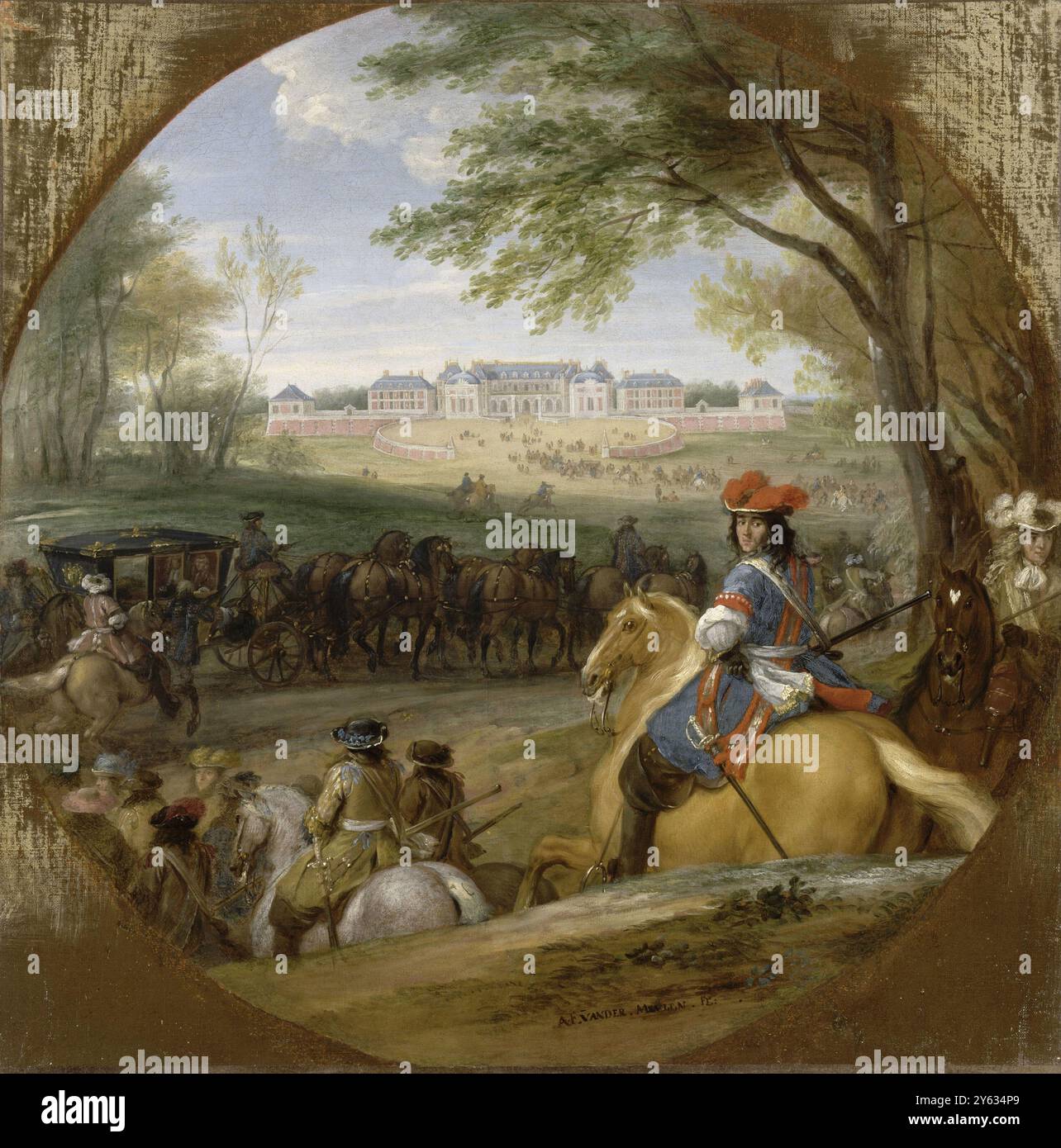 Arrival of Louis XIV preceded by his guardsmen at the old palace of ...