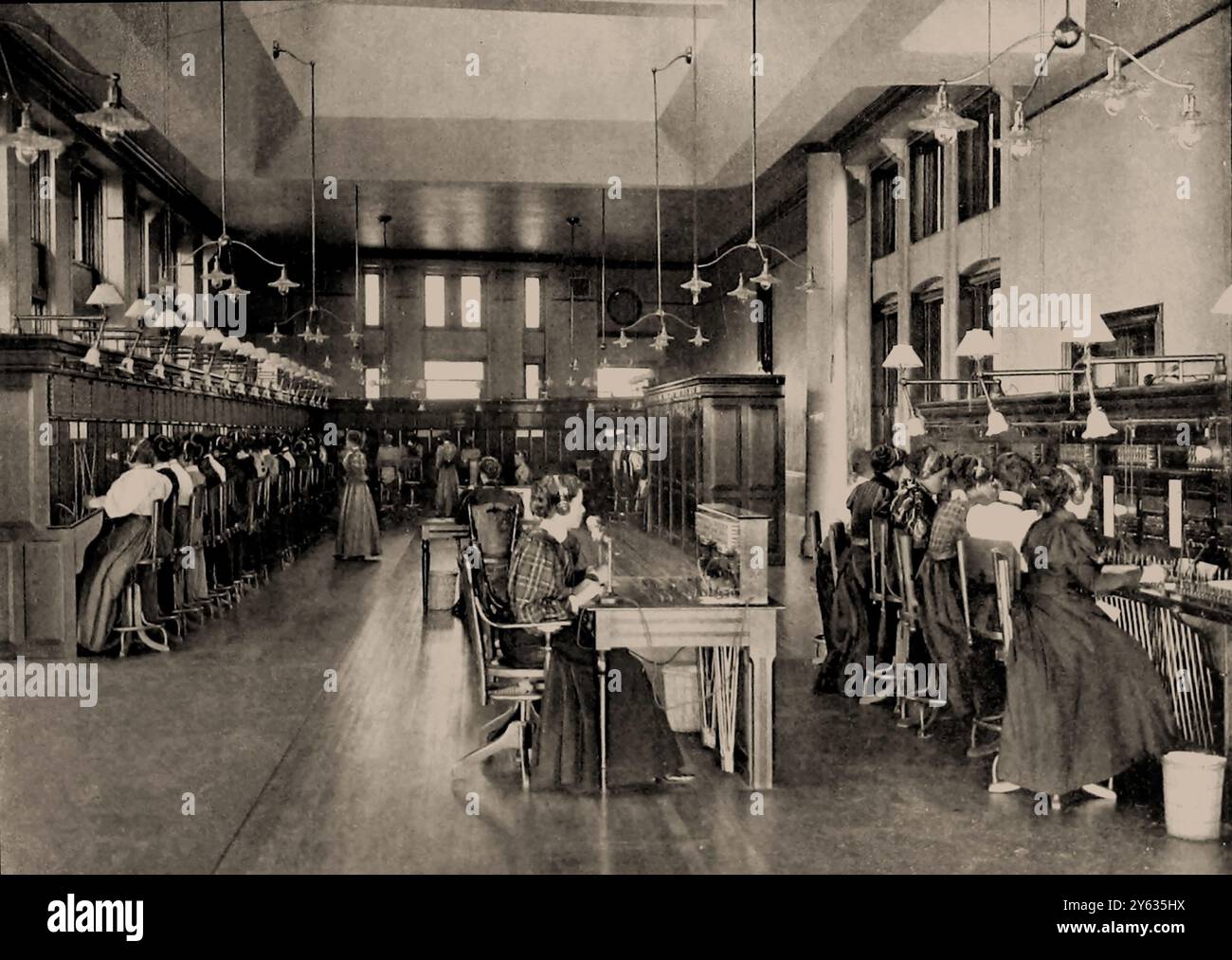 Women operators at the Bell Telephone Company exchange in Montreal ...