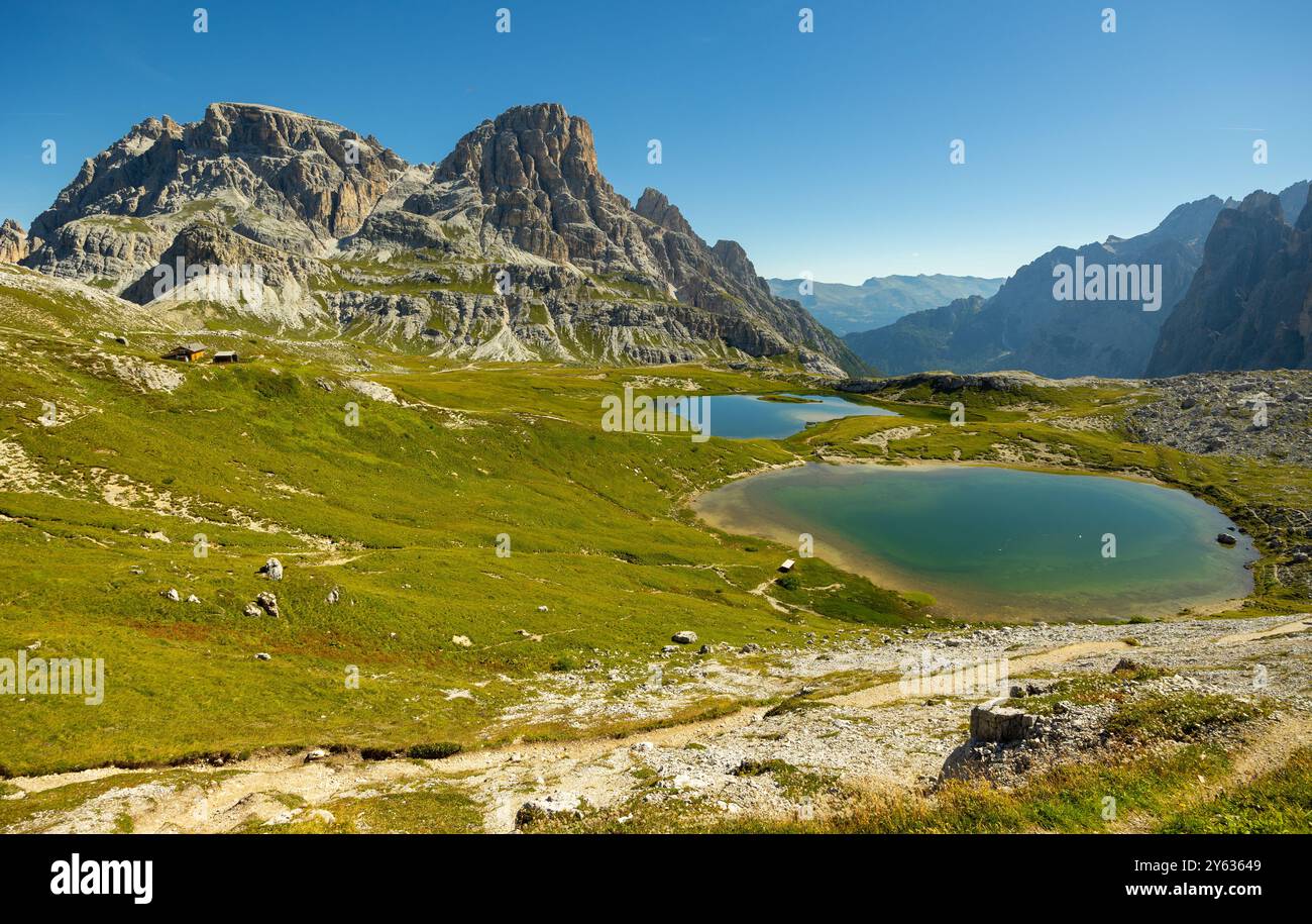 Small alpine lakes Laghi dei Piani in Italian Dolomite mountains Stock ...