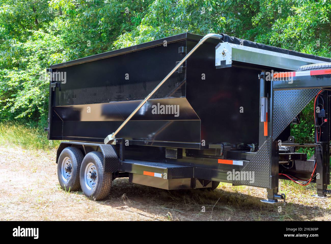 During transportation to recycling center, truck lorry is unloading ...