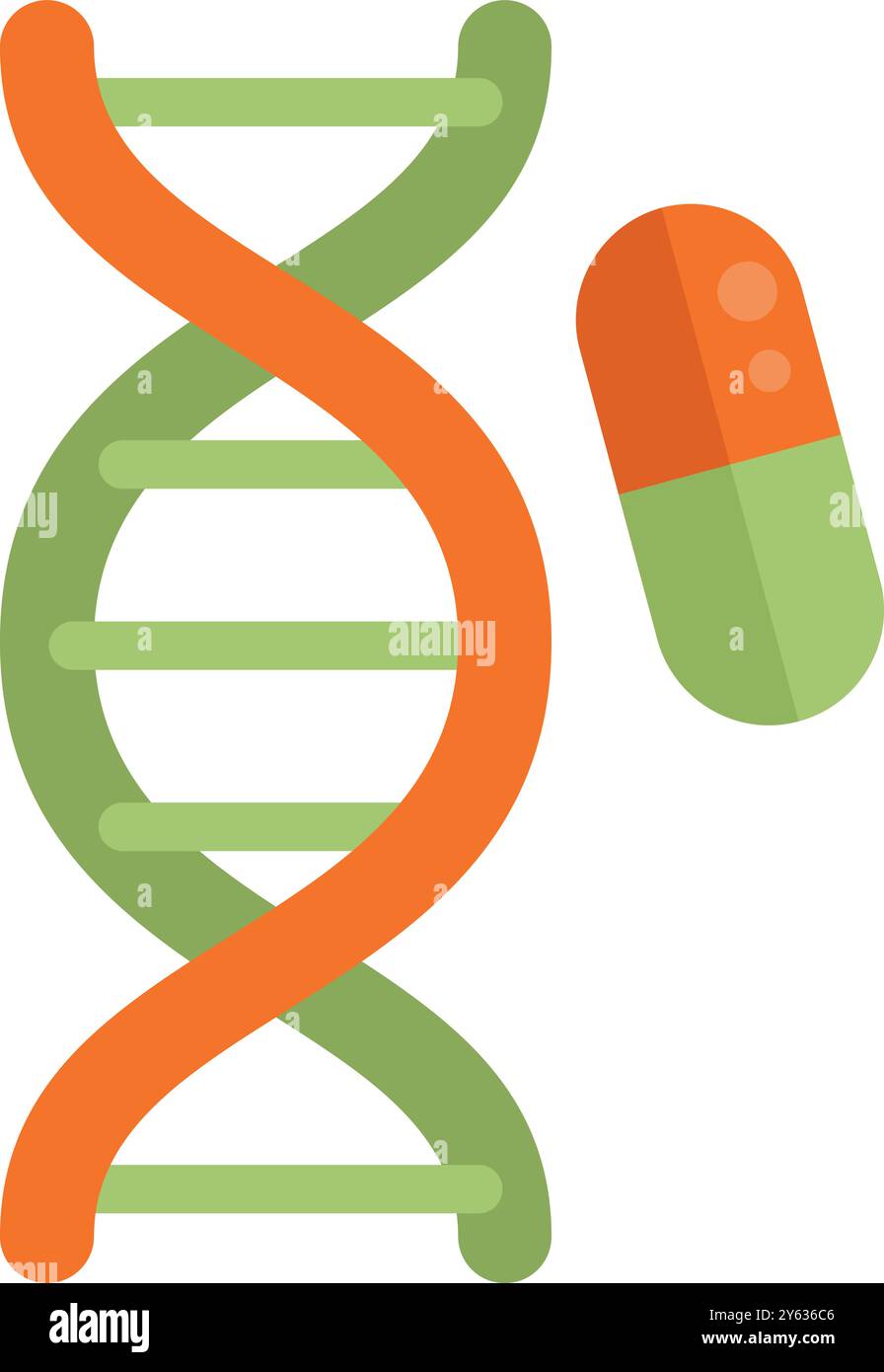 Flat vector icon of dna double helix structure combining with medical ...