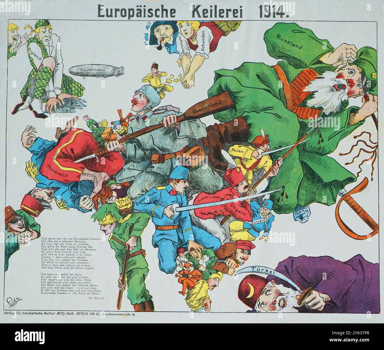 European brawling 1914. European satirical map. Museum: PRIVATE ...