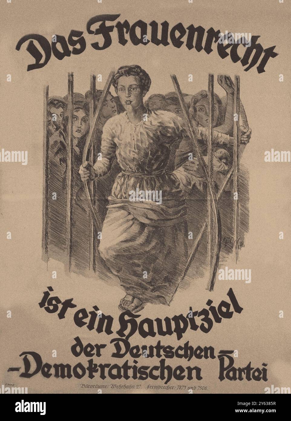 Women's suffrage. Election poster of the German Democratic Party for ...
