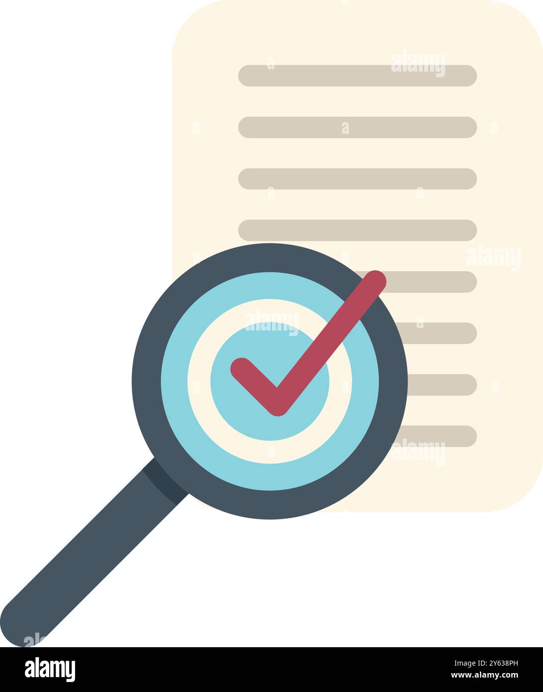 This vector illustration depicts a magnifying glass examining a ...