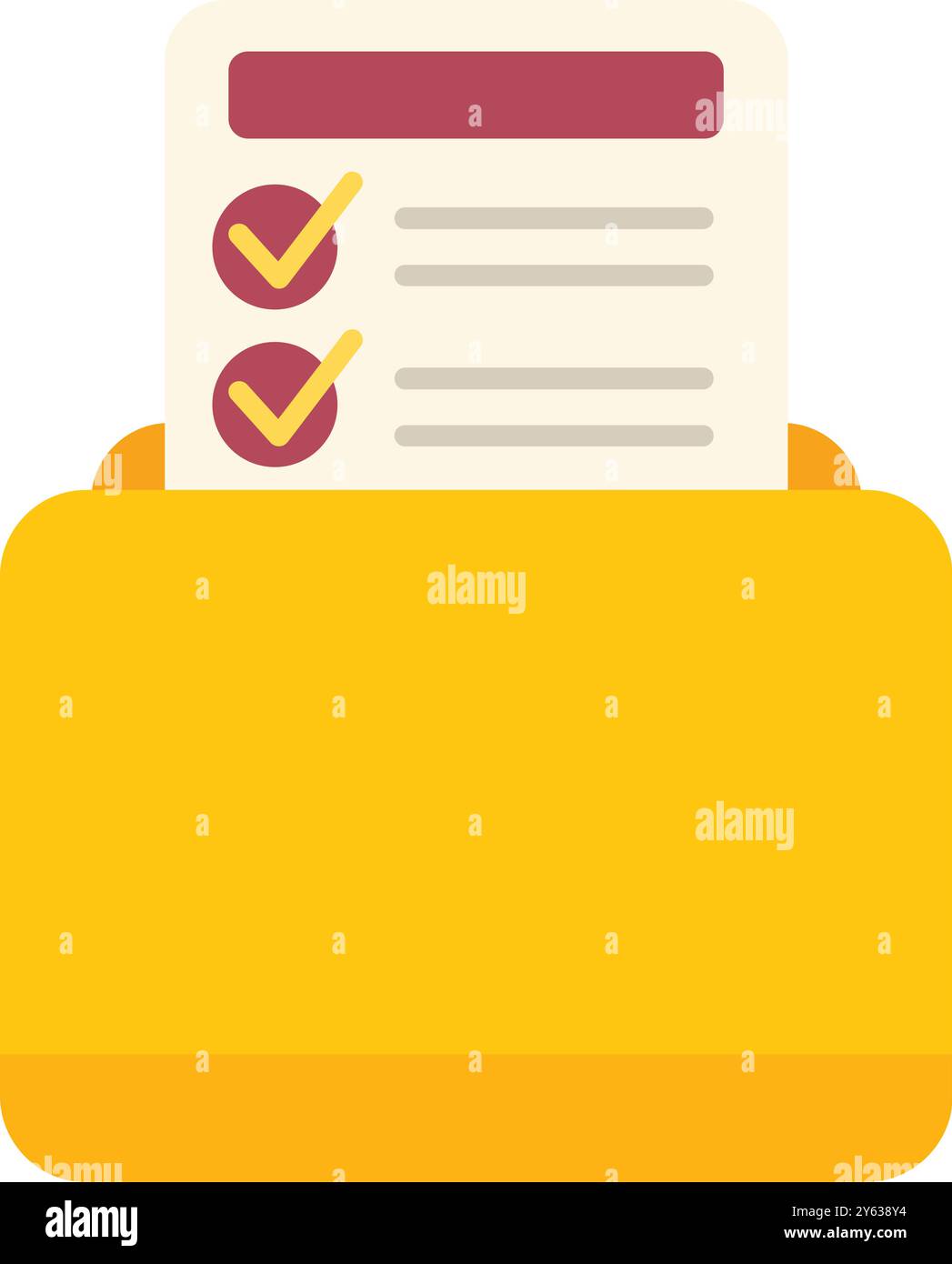 Checklist with two checked boxes is placed inside a yellow folder, symbolizing task completion ...