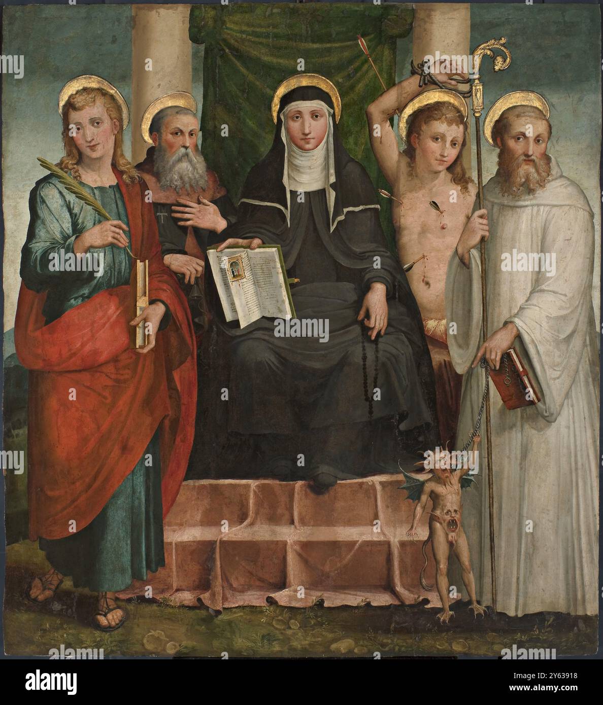 Saint Scholastica Enthroned between Saints John the Evangelist, Anthony ...