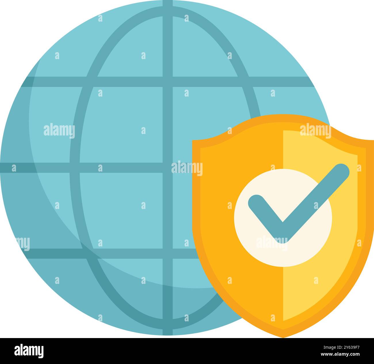 Protecting global network security with shield and check mark icon ...