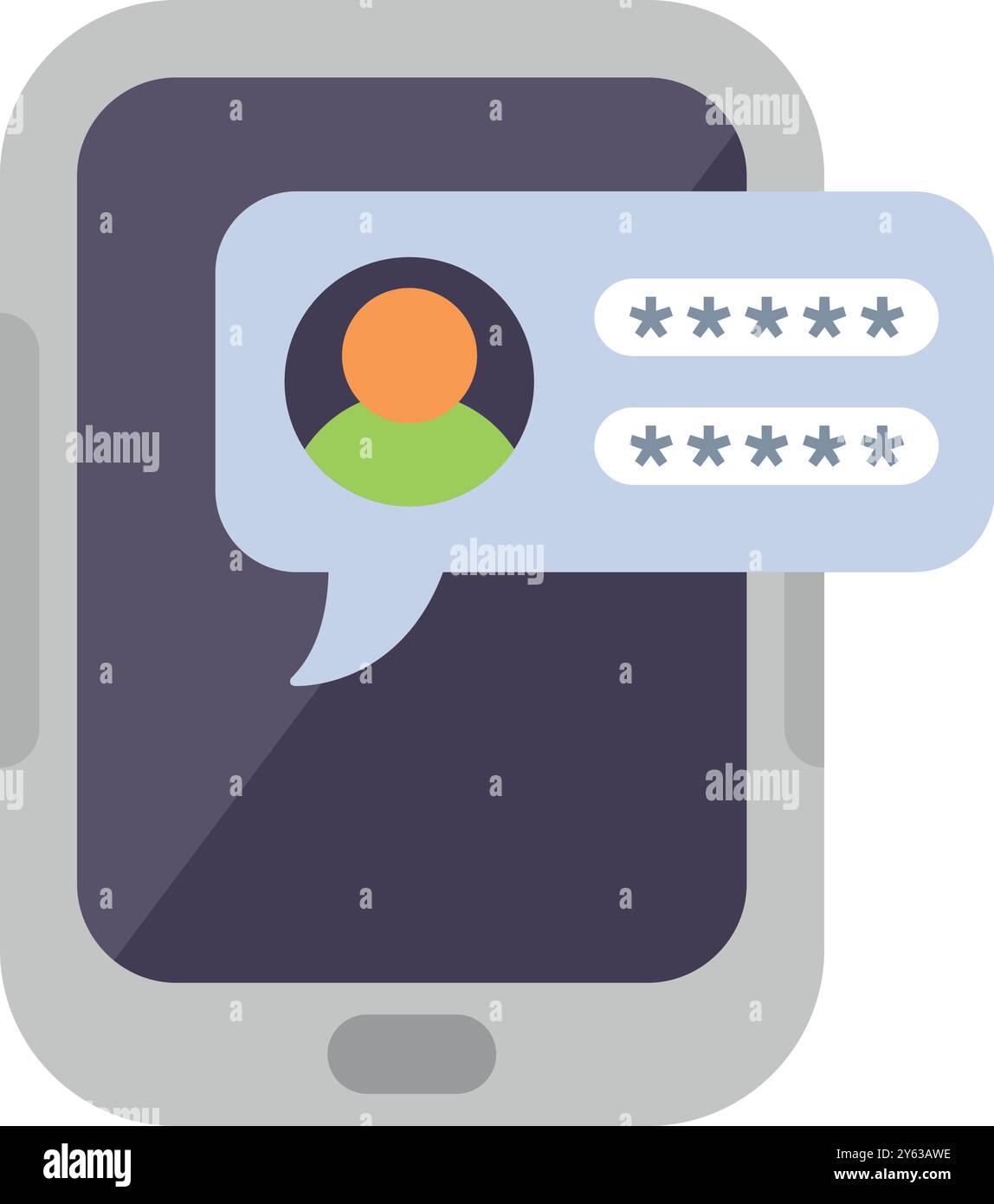 Smartphone showing user login with password on screen, concept of ...