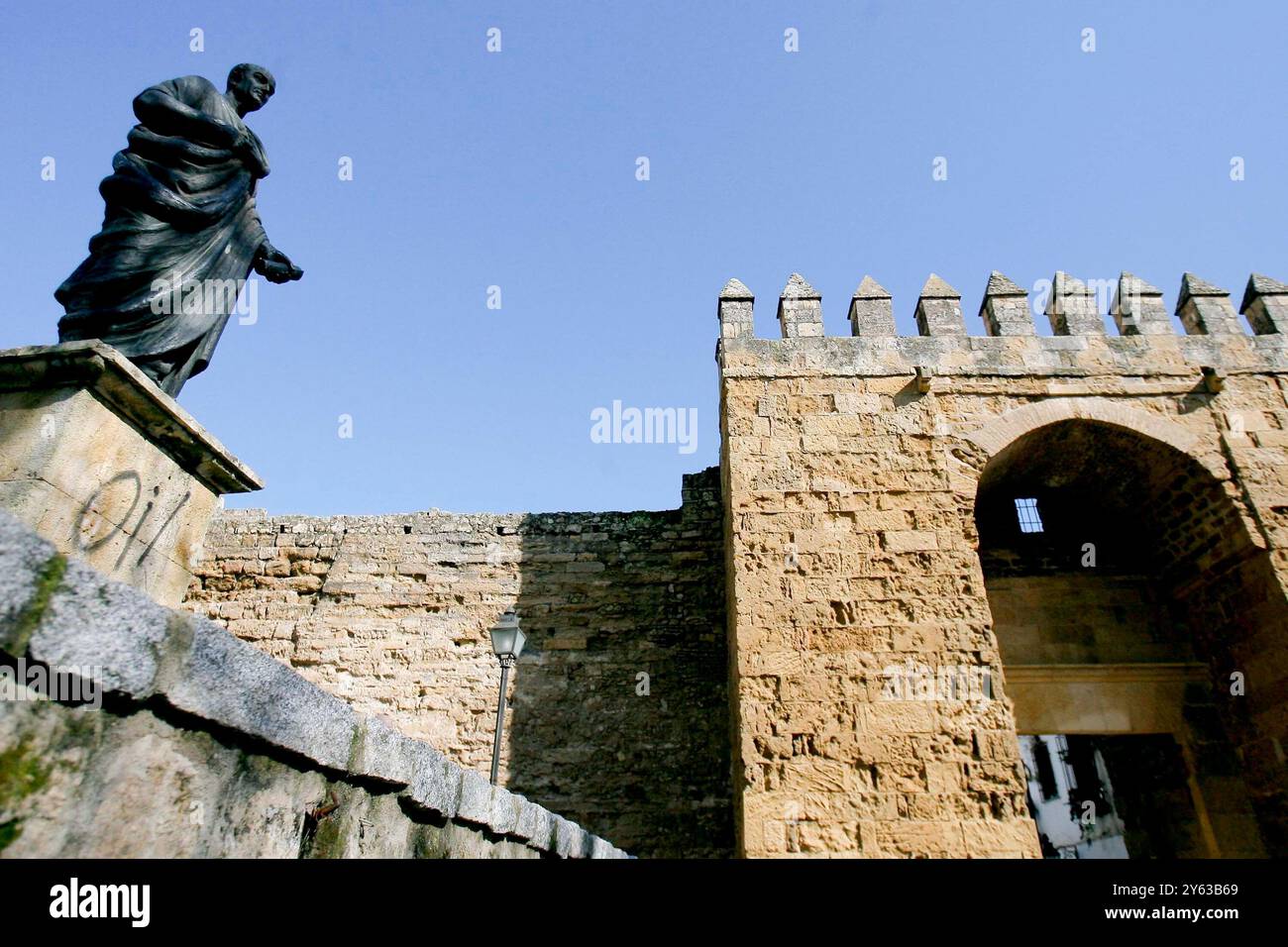 Cordoba, 01/30/2010. Statue of Seneca at the Almodóvar Gate. Photo ...