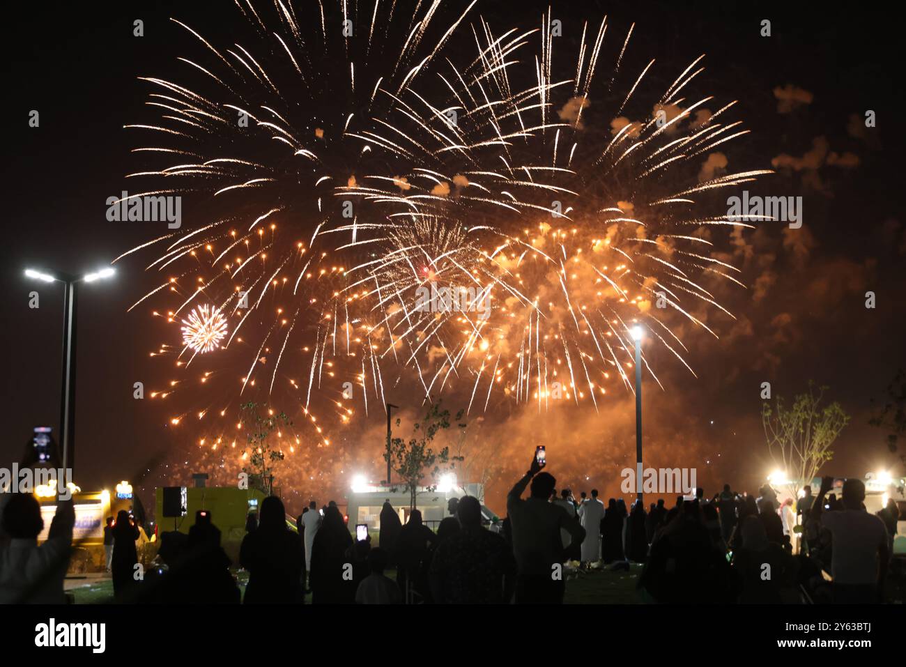 Riyadh, Saudi Arabia. 23rd Sep, 2024. Fireworks light up the sky in ...