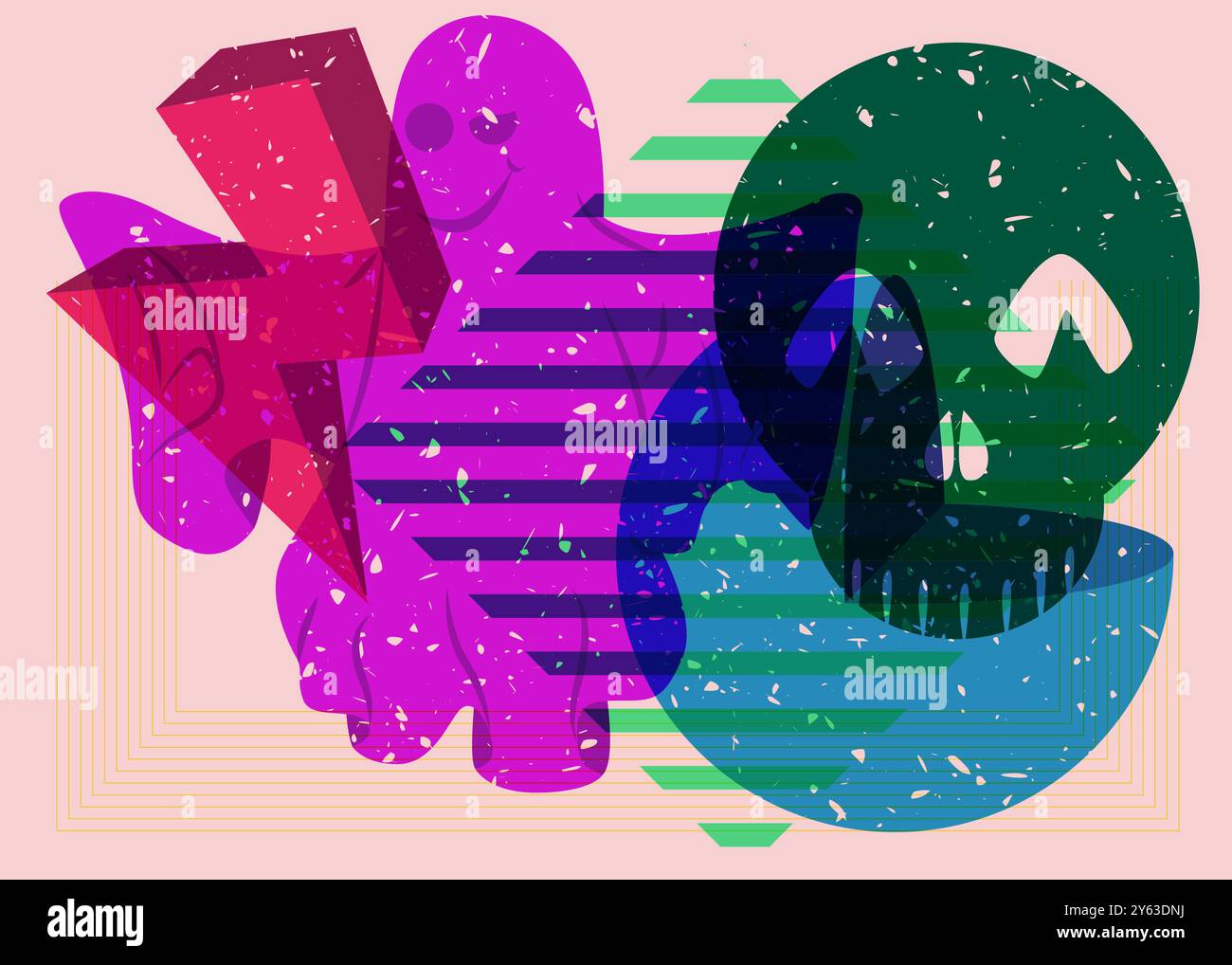 Risograph halloween ghost geometric Stock Vector Images - Alamy