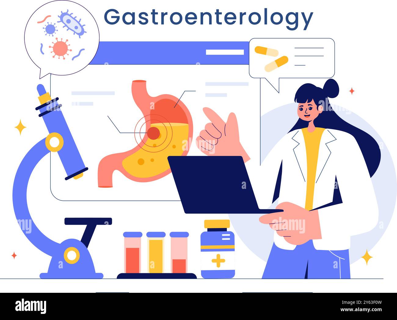 Stomach Health Gastroenterology Vector Illustration Featuring Abdominal ...