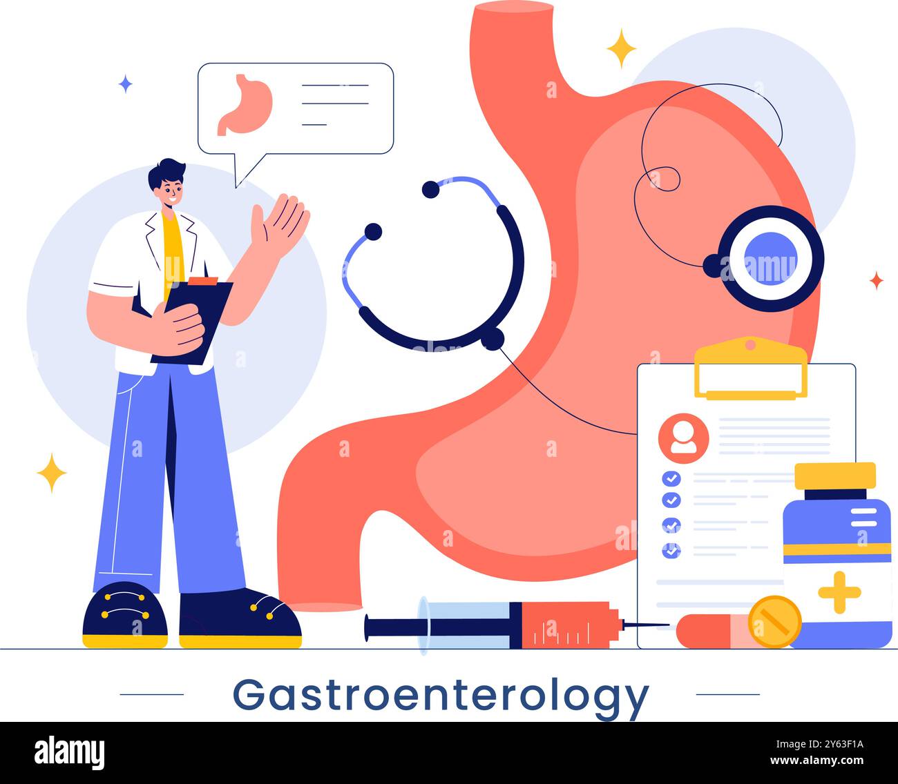 Stomach Health Gastroenterology Vector Illustration Featuring Abdominal ...