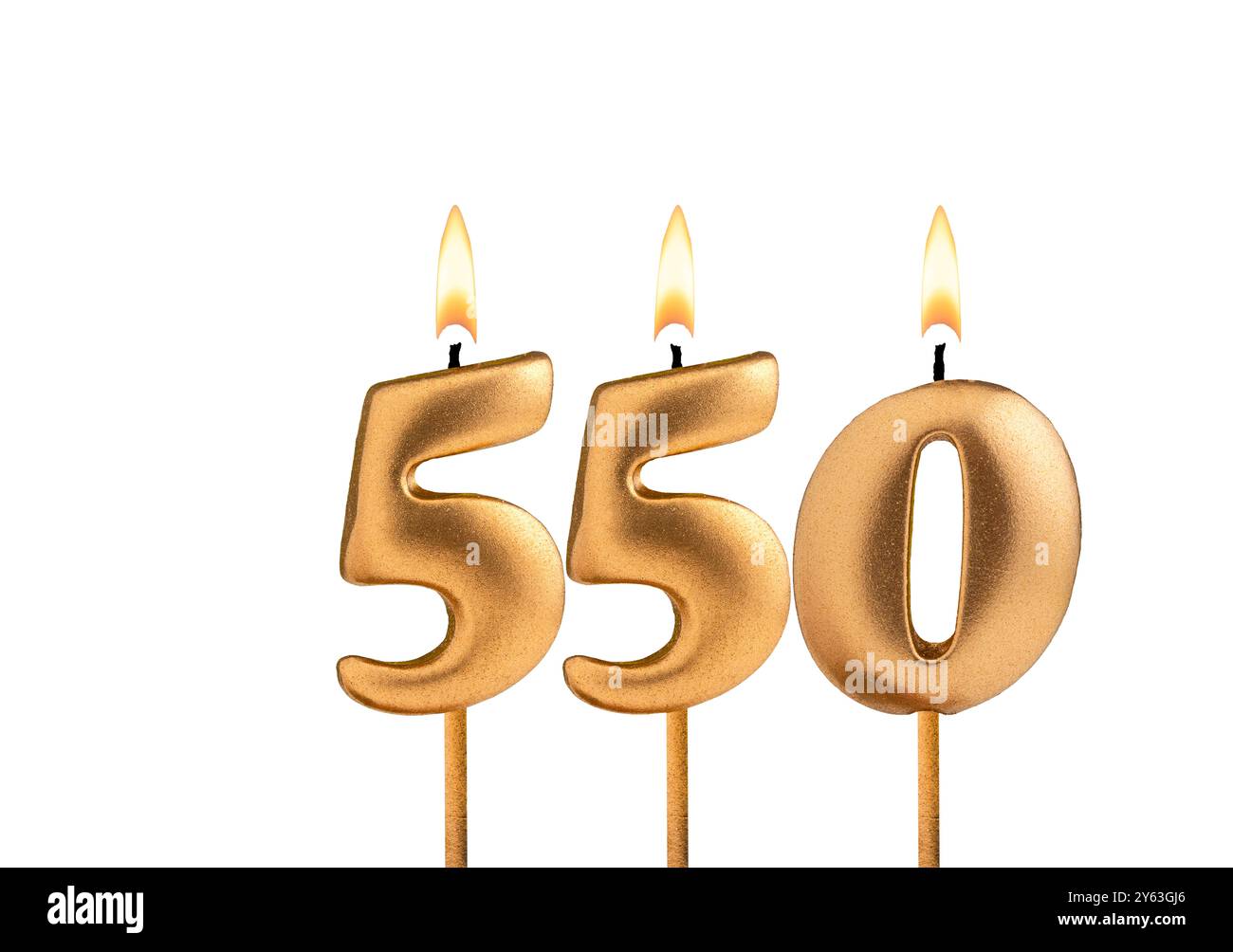 Birthday number 550 - Golden candle on white background Stock Photo - Alamy