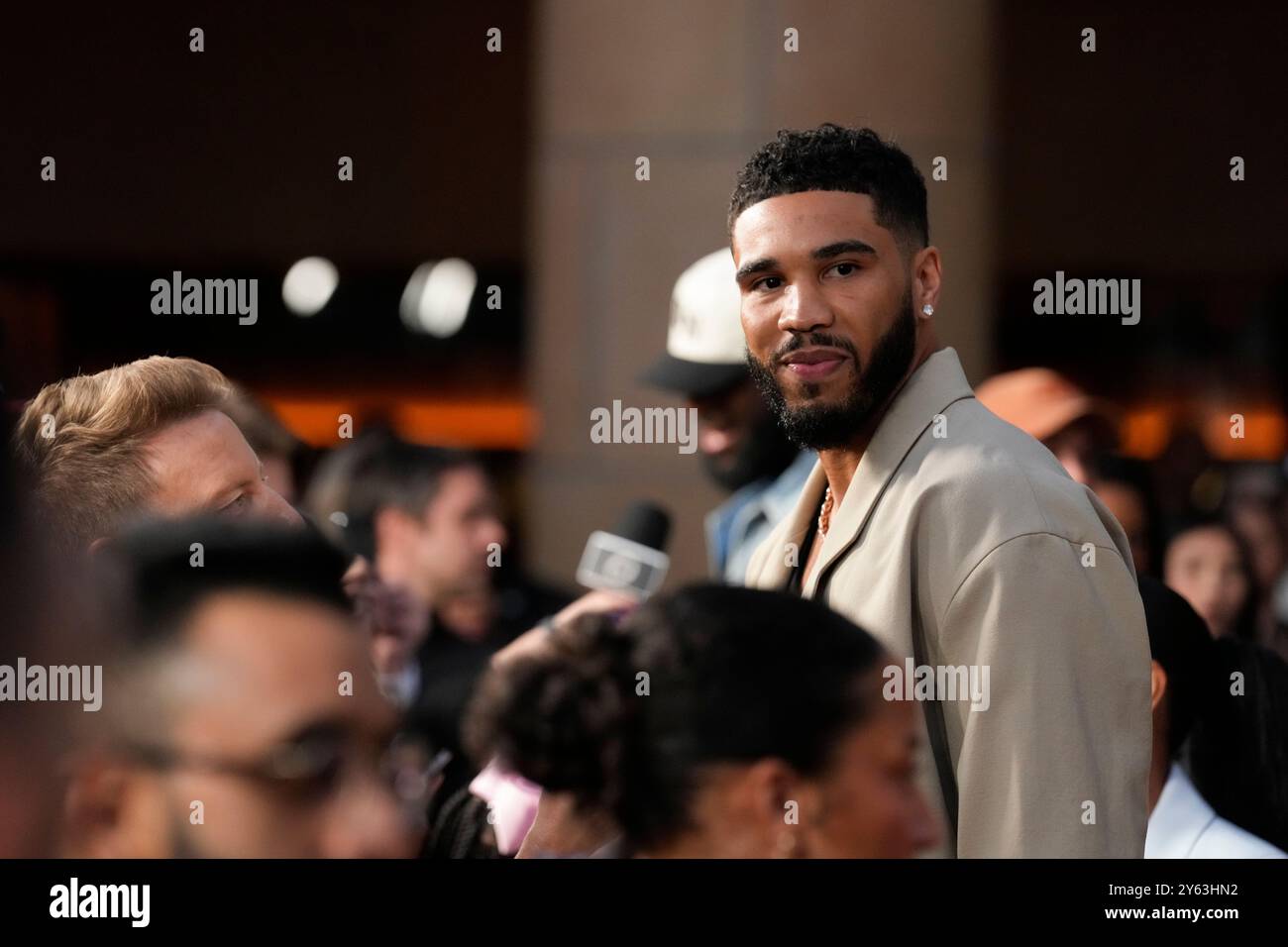 Jayson Tatum arrives at the premiere of "Starting 5" on Monday, Sept ...