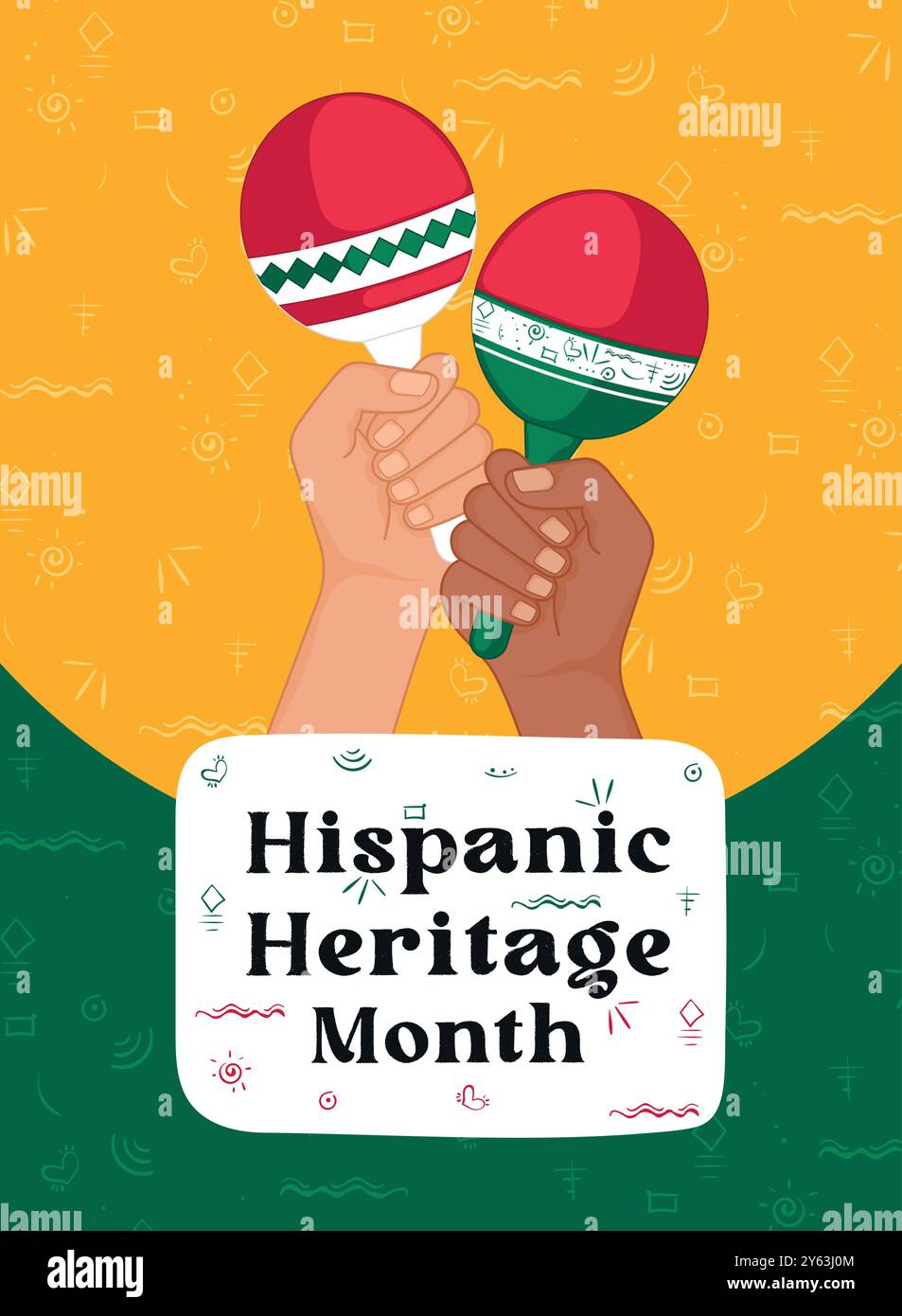 Hispanic Heritage Month banner with hands holding maracas, Vector Stock ...