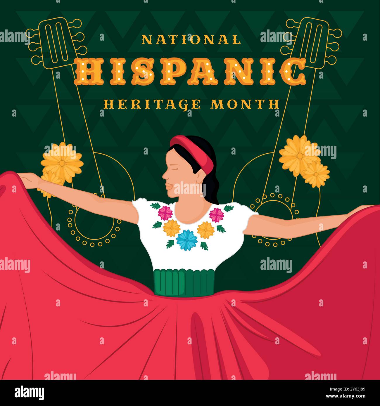 National Hispanic Heritage Month banner with folkloric dancer, Vector ...