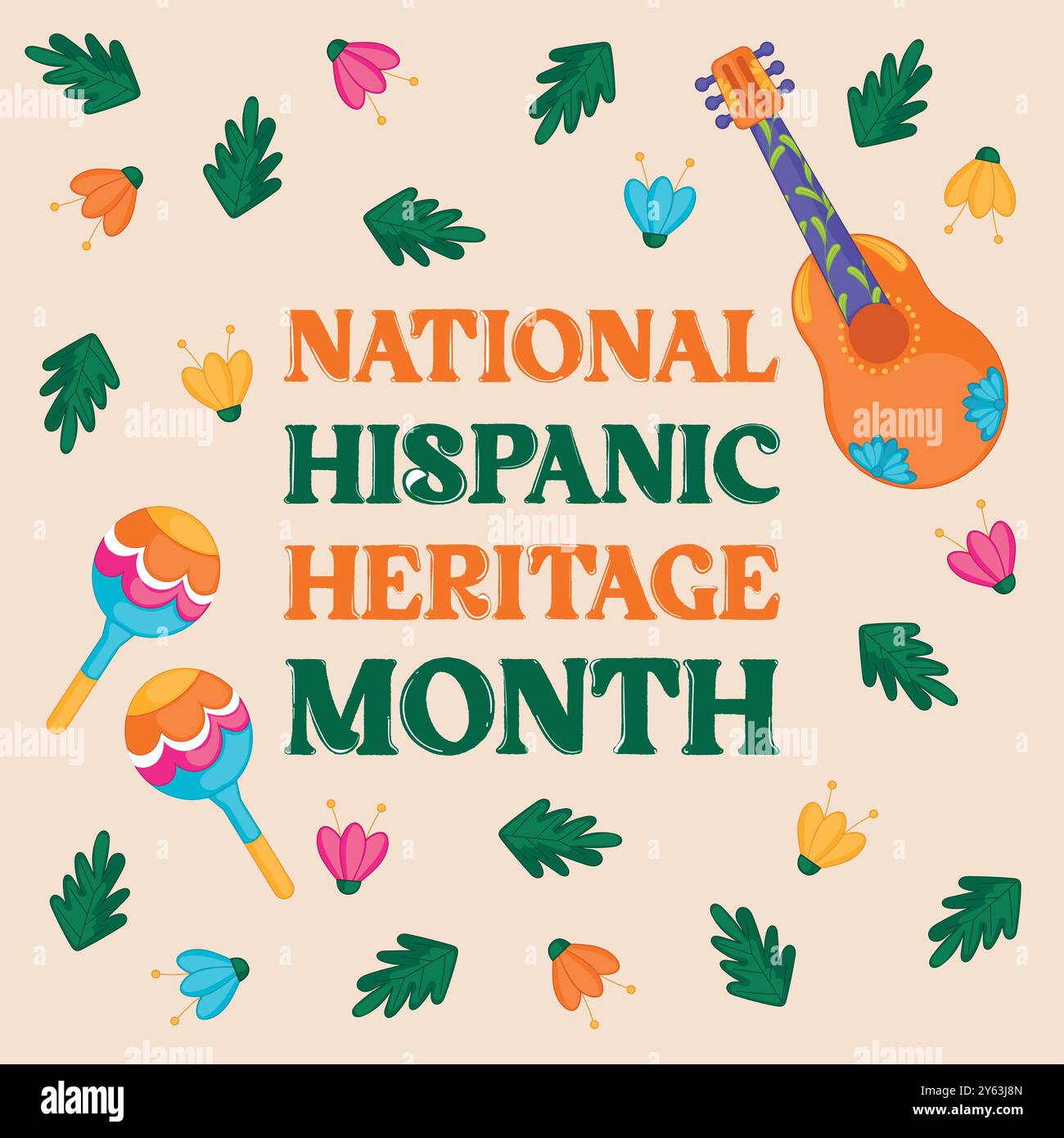 National Hispanic Heritage Month banner with guitar and maracas, Vector ...