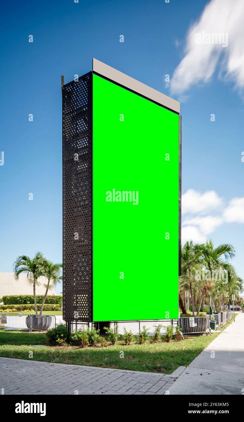 Public digital screen in a park green screen Stock Photo - Alamy