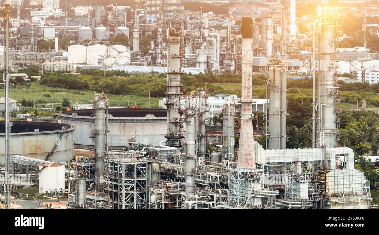 Oil and gas refinery plant. Industrial pipelines and steel structures ...