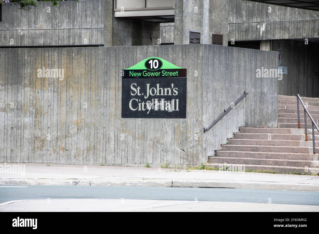 City hall sign on New Gower Street in downtown St. John's, Newfoundland ...