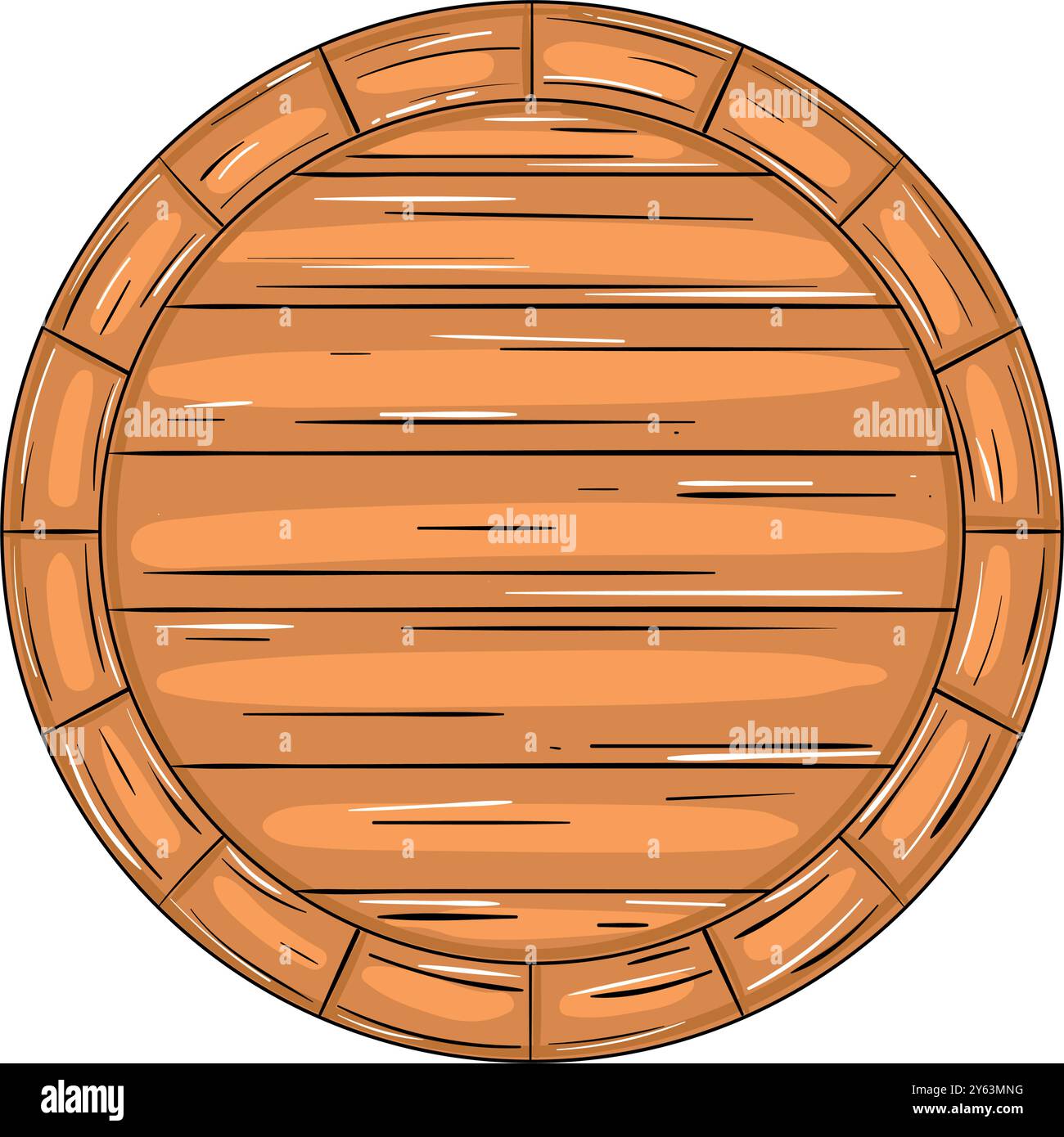 Wooden beer barrel top with rustic texture in cartoon style, Vector ...