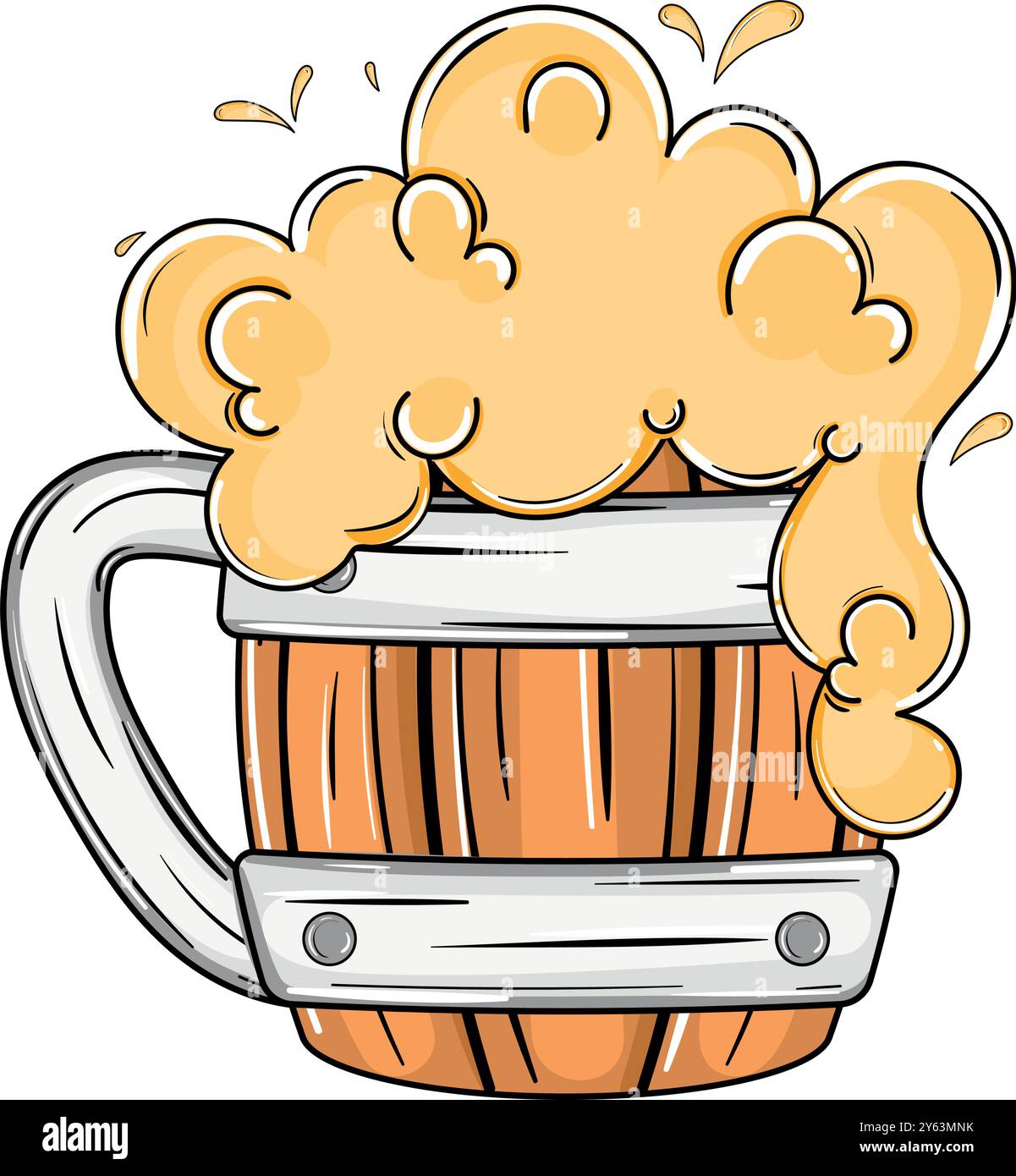 Wooden beer mug with metal accents and foam overflow, Vector Stock ...