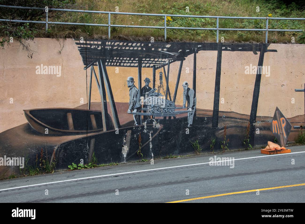 History mural of hauling catch of cod fish on Blackhead Road in St ...