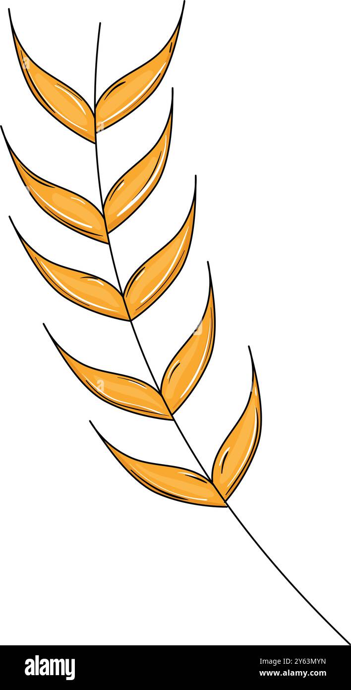 Wheat stalk in a simple cartoon style with gold leaves, Vector Stock ...