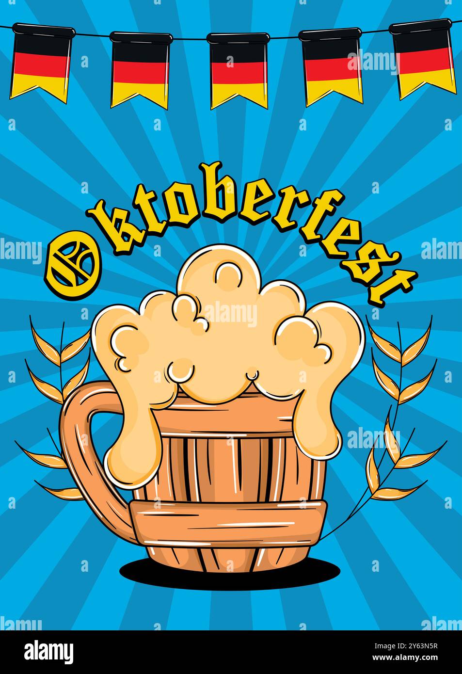 Foamy beer mug and German flags Oktoberfest celebration Vector Stock ...