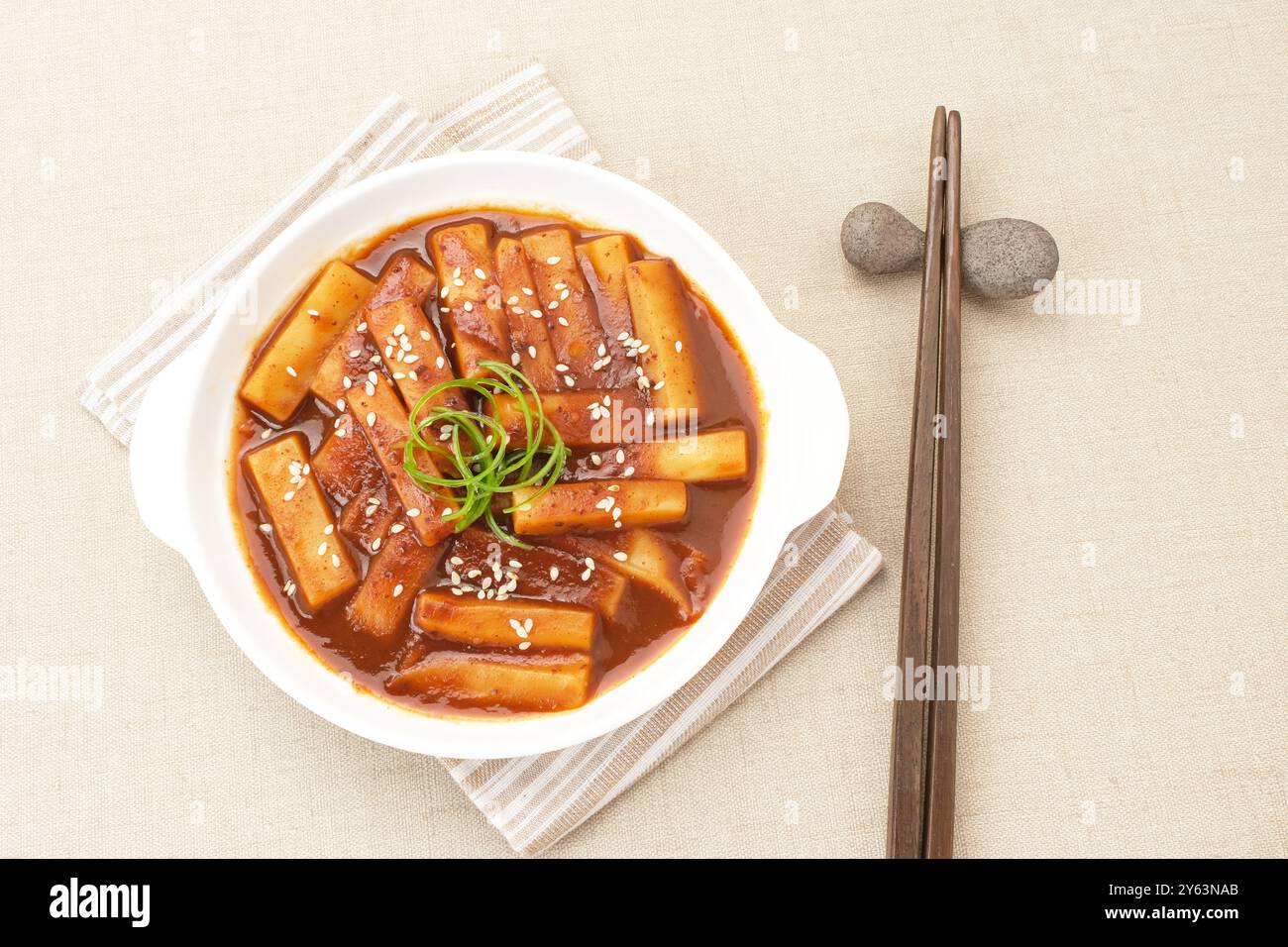 Tteokbokki or Topokki , stir fried rice cake stick, popular Korean ...
