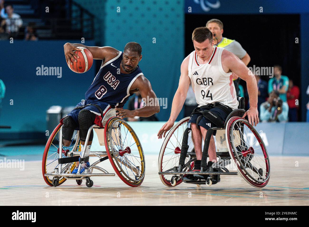 United States Brian Bell (8) is defended by Great Britain Philip James ...