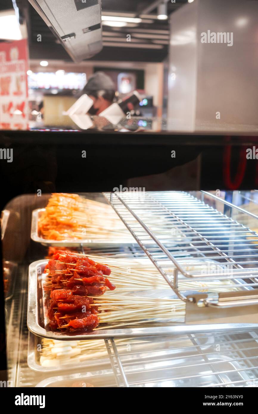 Satay menu displayed at a local stall. Asian culinary traditional food ...