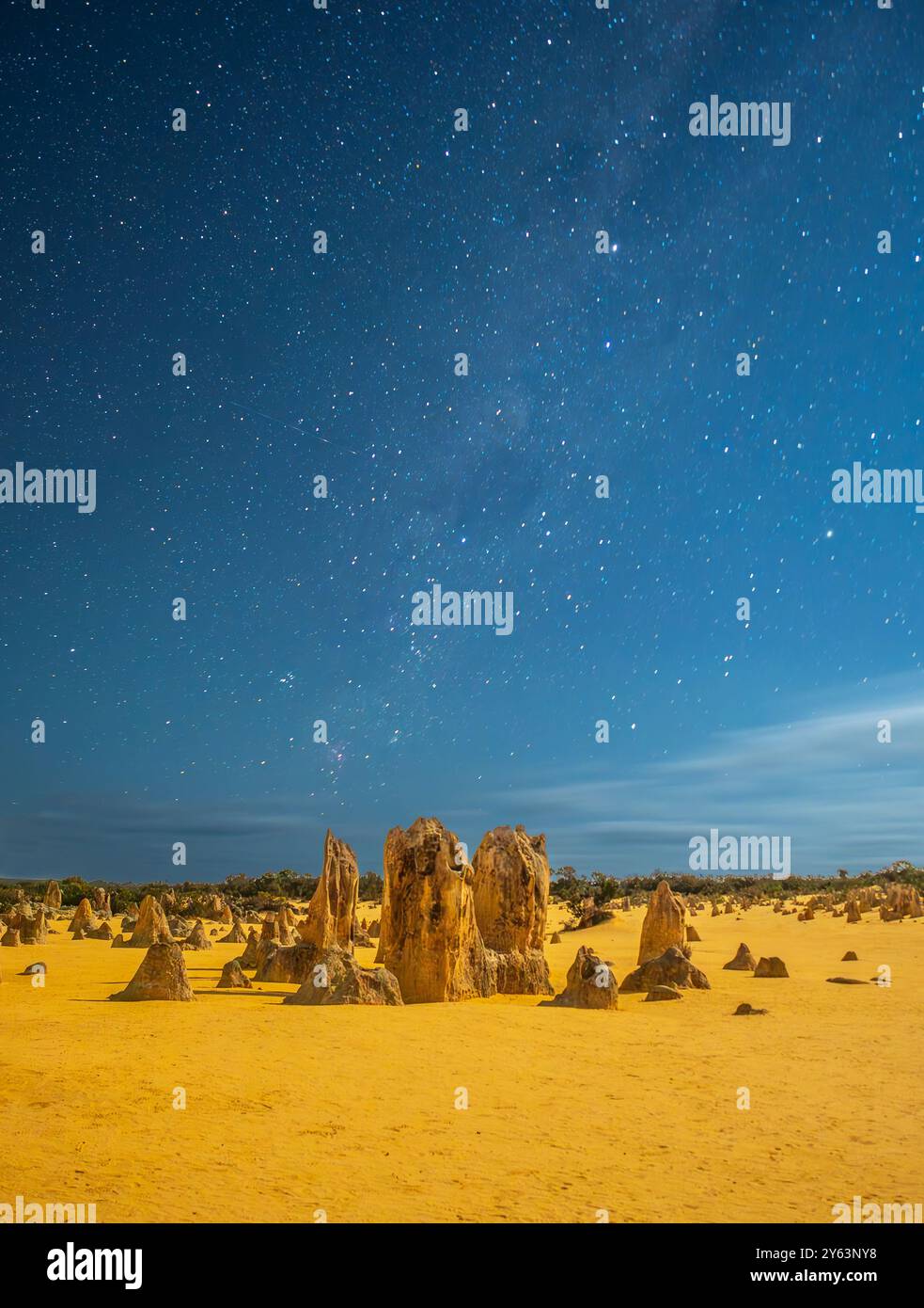 A shooting star over The Pinnacles limestone formations in Nambung ...