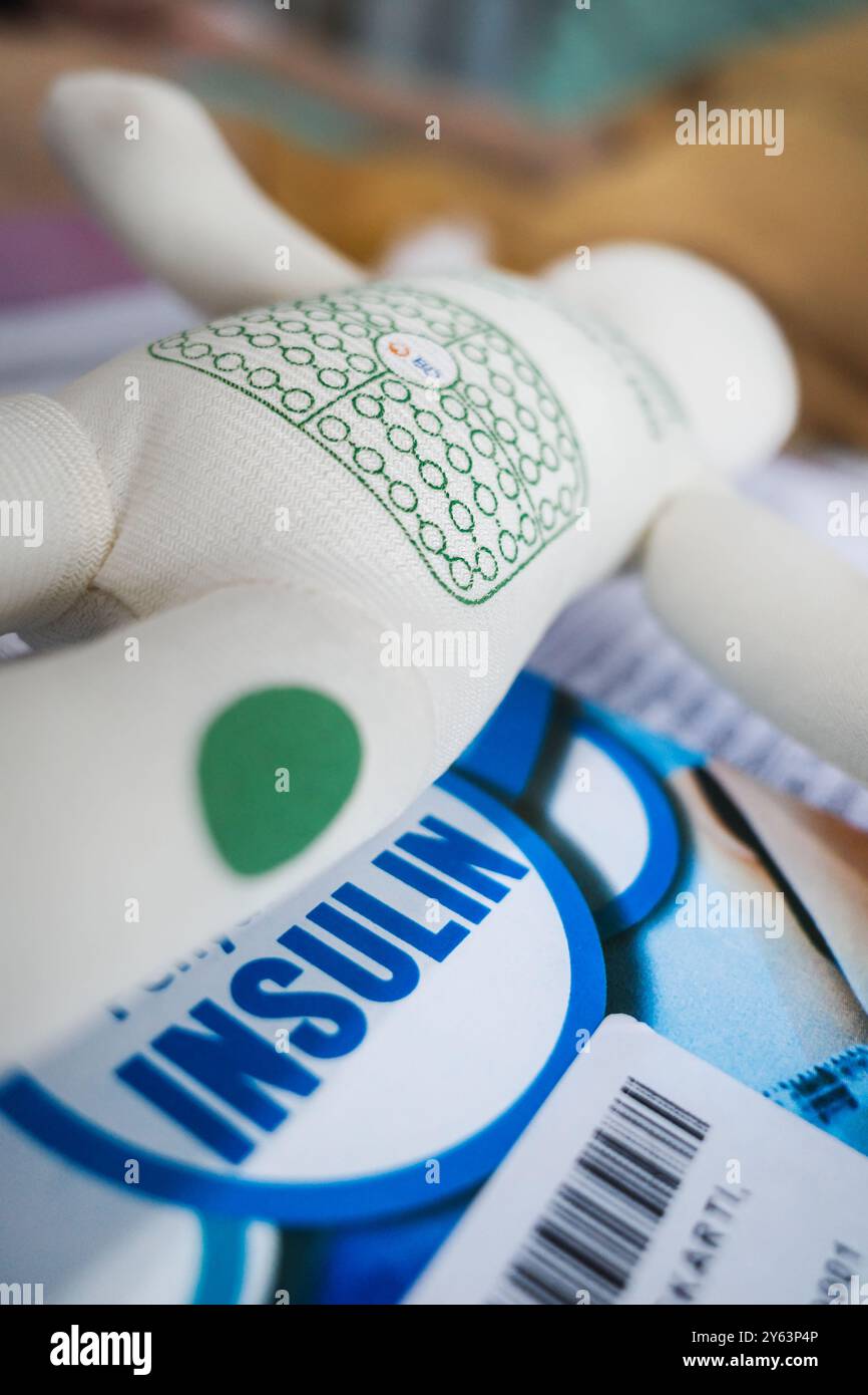 Insulin injection booklet and visual aid doll Stock Photo - Alamy