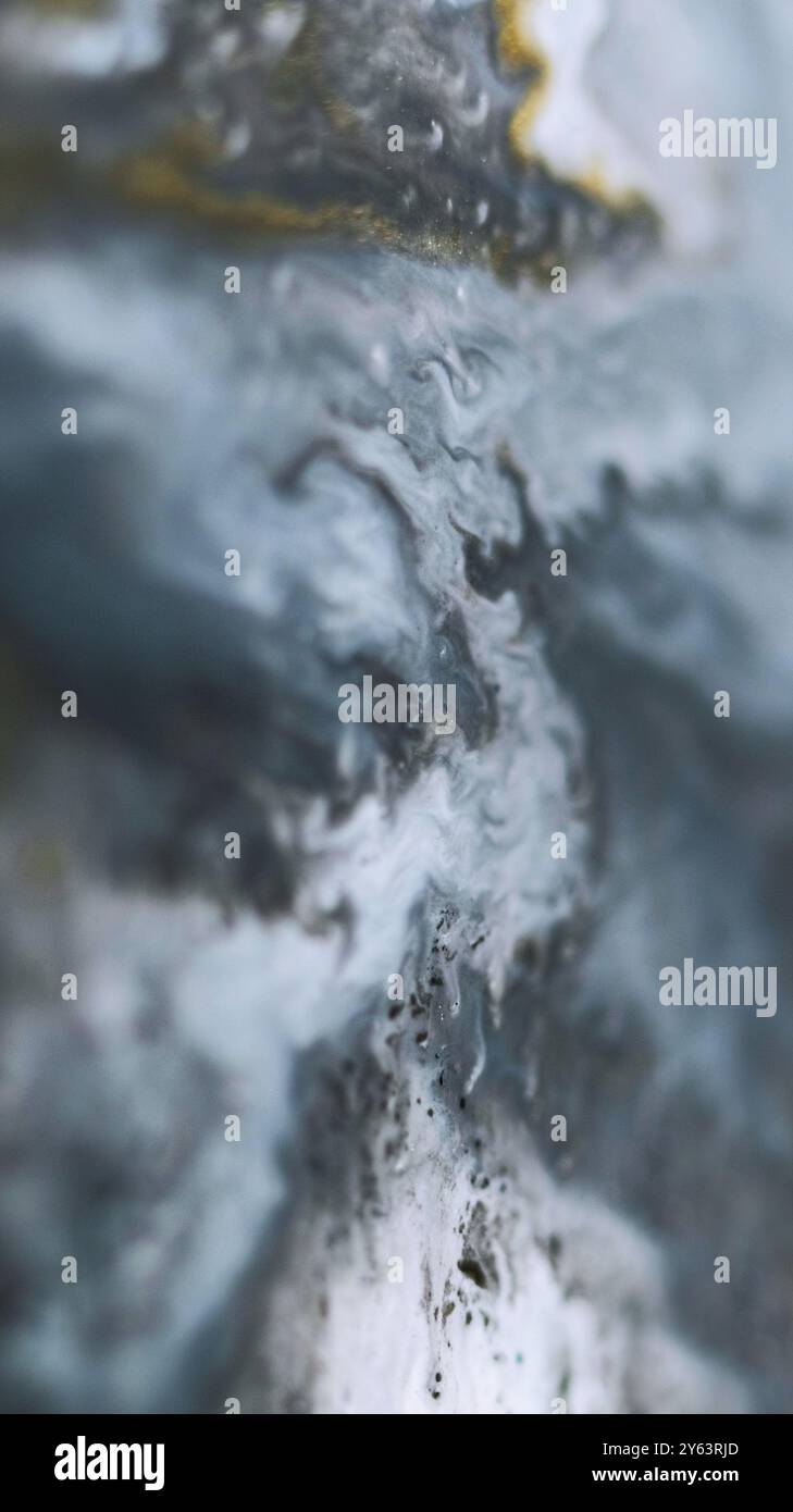 Ink spill. Fluid blend. Defocused black white wet acrylic emulsion mix ...