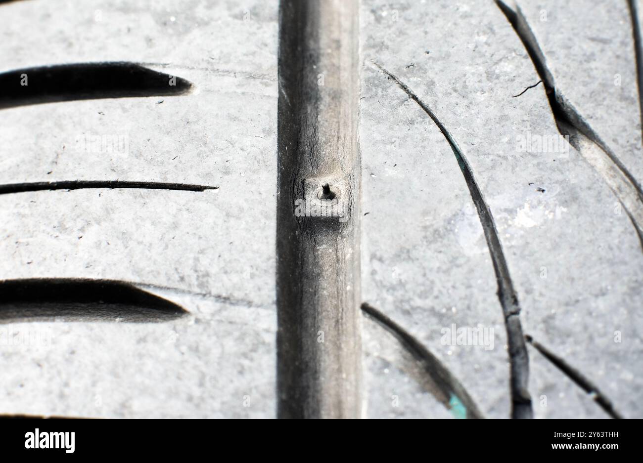 Tire tread wear indicator, Close up of tire with tire tread wear ...