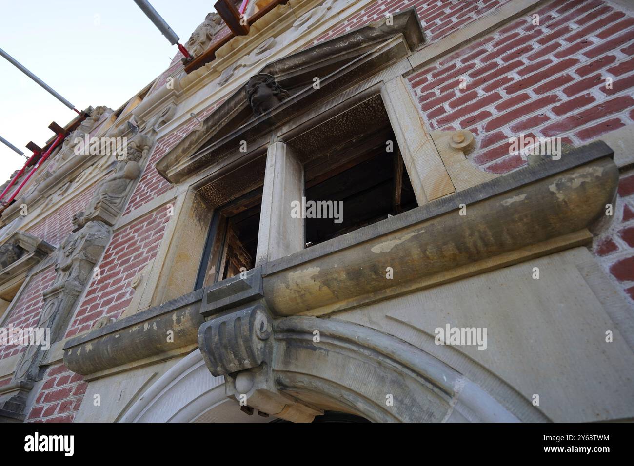 A window, blackened with soot, is seen at Copenhagen's Old Stock ...