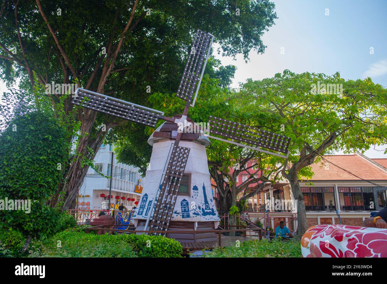 Windmill model on Jalan Gereja Street at Dutch Square in city center of ...